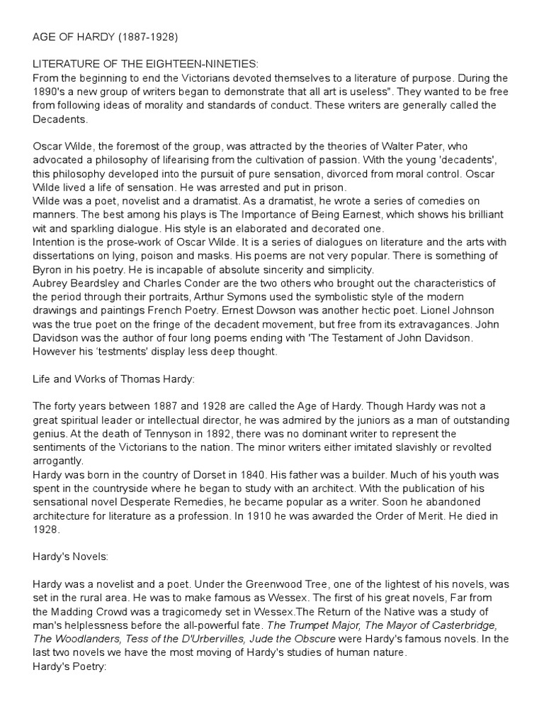 Thomas Hardy: Life and Literary Era | PDF | Thomas Hardy | Poetry