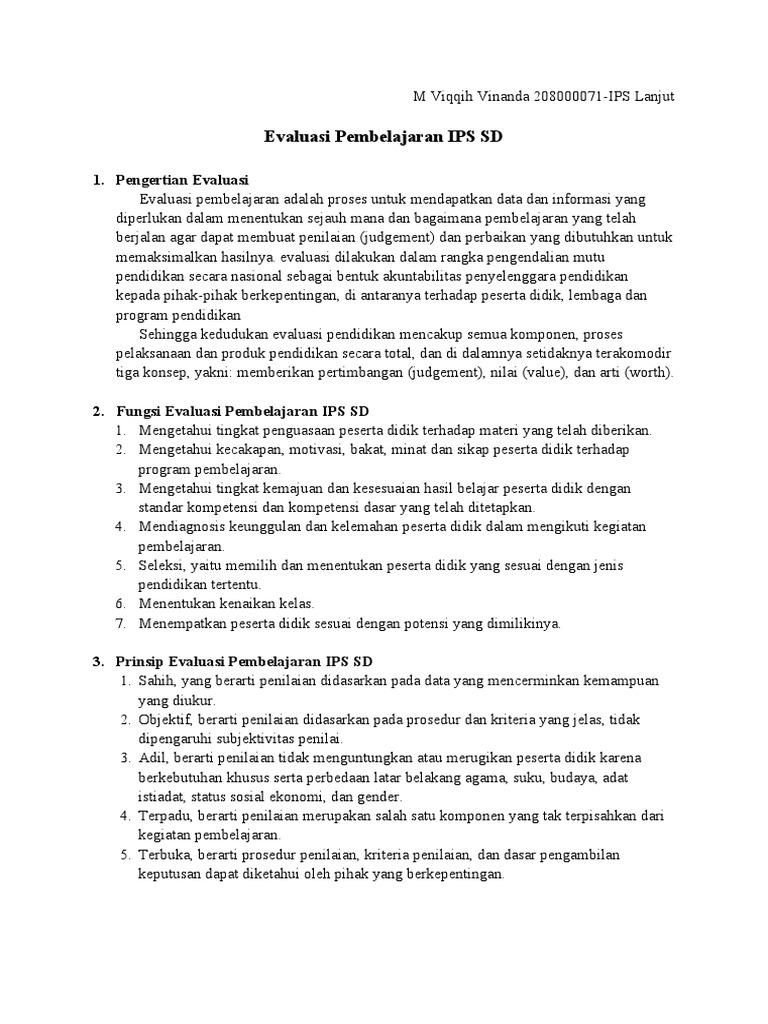 EVALUASI PEMBELAJARAN IPS SD | PDF