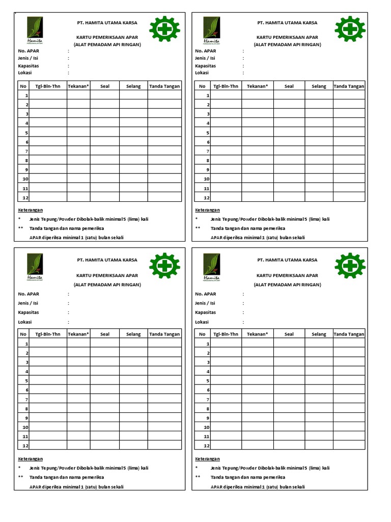 Kartu Pemeriksaan Apar 211 | PDF