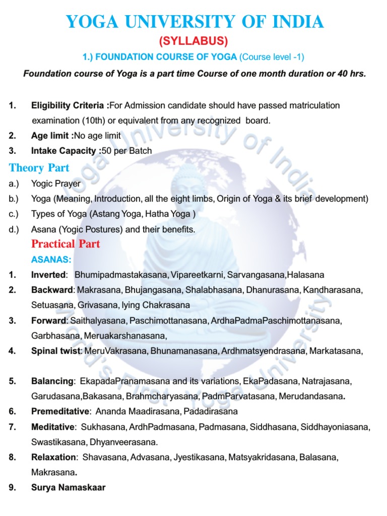 1 - Syllebus of Yoga Courses | PDF | Hatha Yoga | Asana