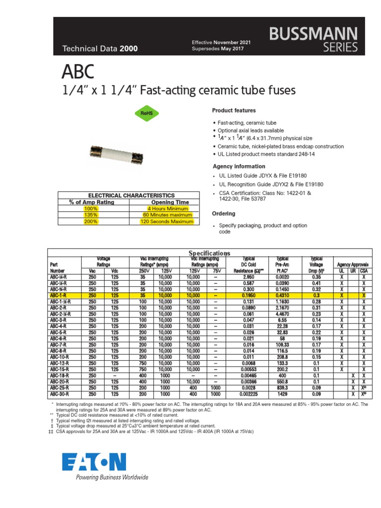 Catálogo Bussmann COMERCIAL - SERIE ABC | PDF | Fuse (Electrical) | Electrical Engineering