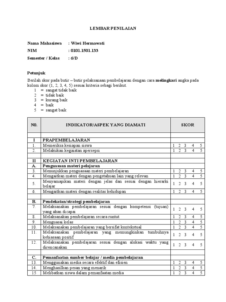 Lembar Penilaian Praktikum Mahasiswa | PDF