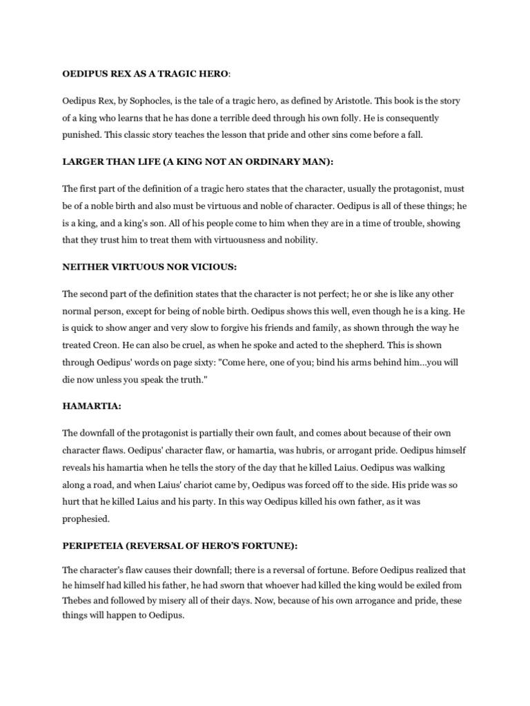 Oedipus Rex: Tragic Hero Analysis | PDF