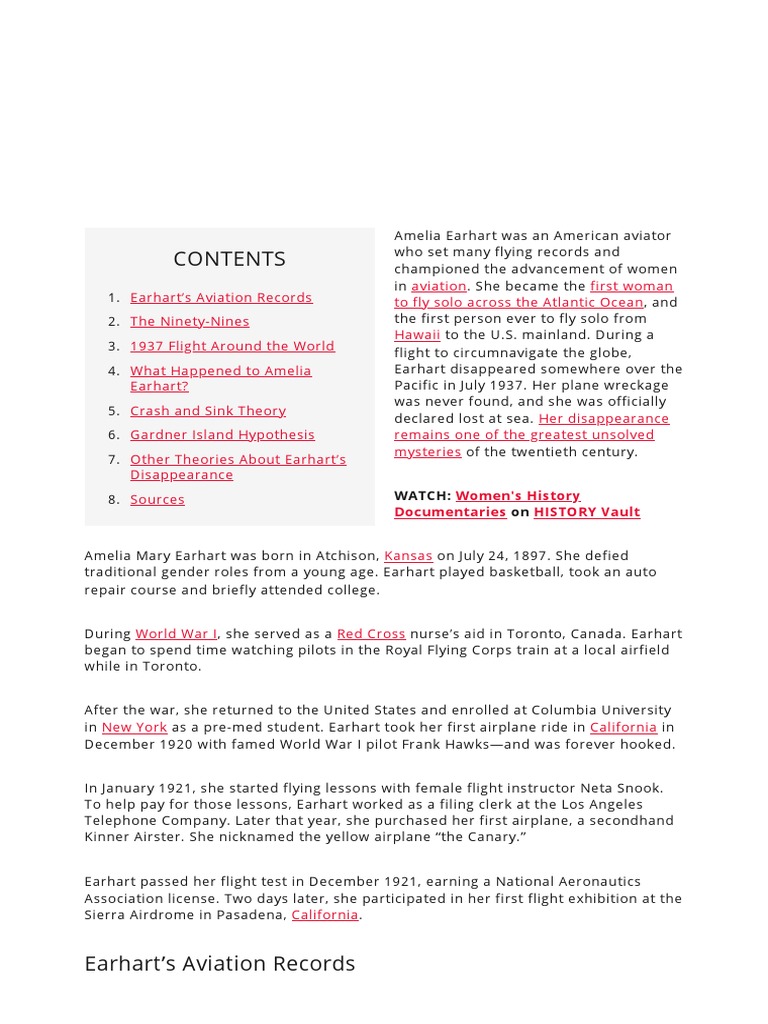 Amelia Earhart - HISTORY | PDF