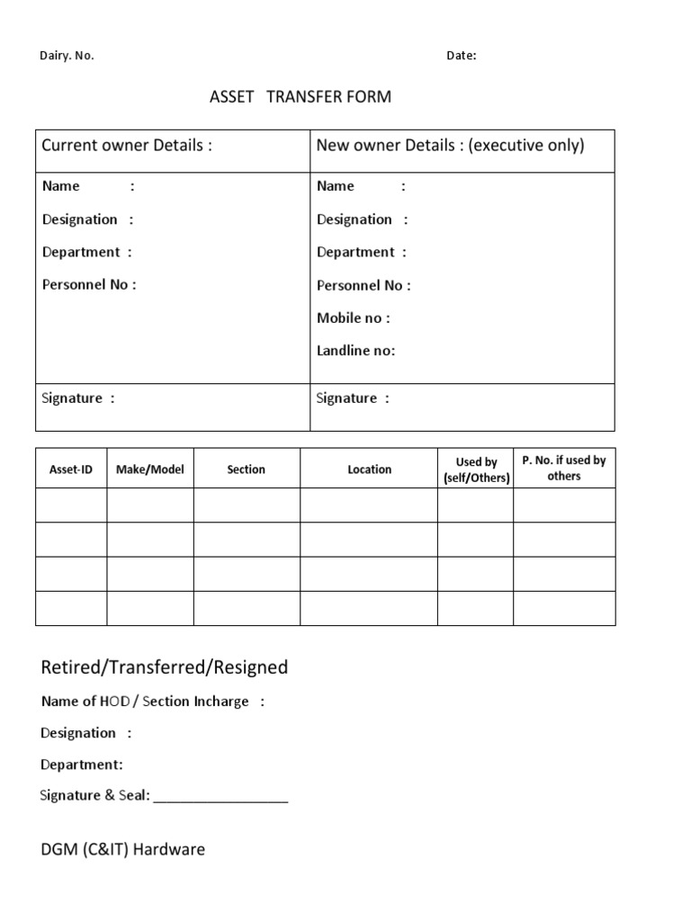 Asset Transfer Form | PDF