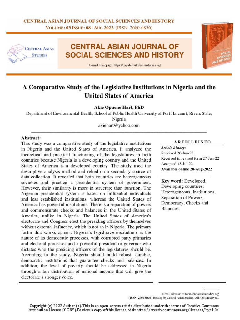 A Comparative Study of The Legislative Institutions in Nigeria and The ...