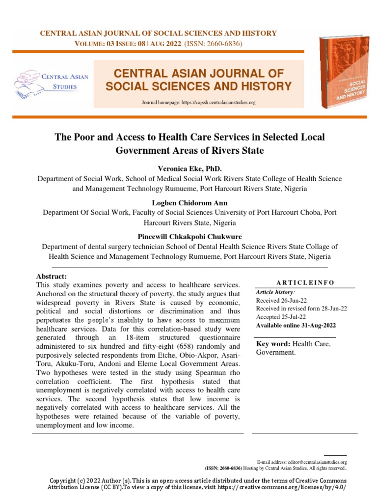 The Poor and Access To Health Care Services in Selected Local ...