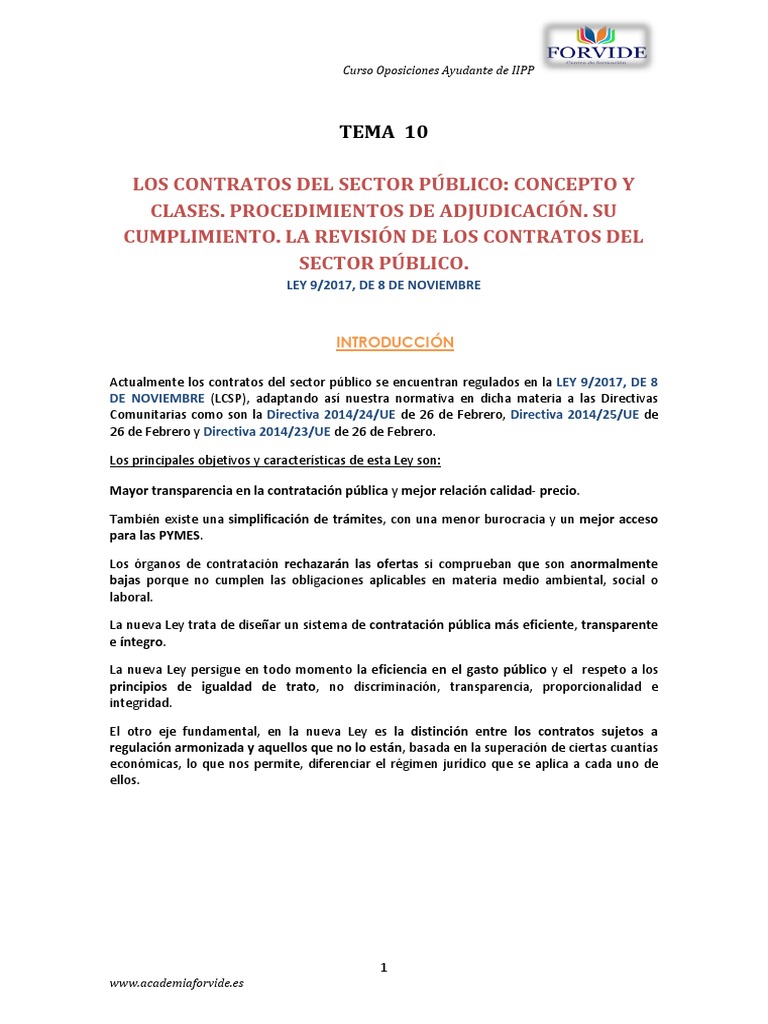 2-Tema 10 Contratos LCSP | PDF | Mandato | Economias