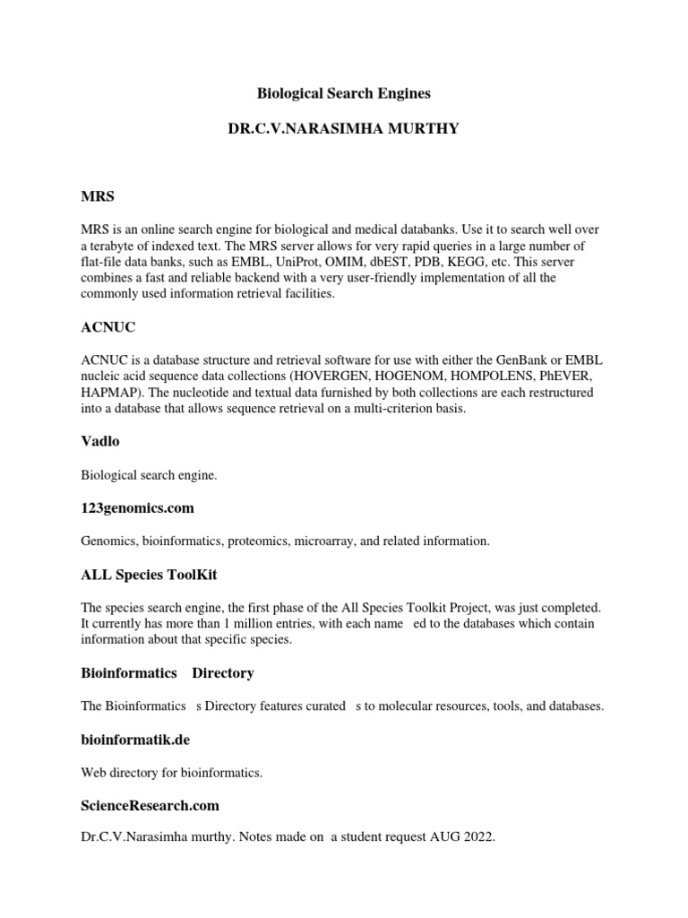 Biological Search Engines | PDF | Bioinformatics | Information Science