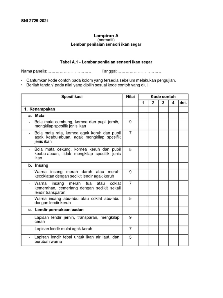 03.score Sheet Ikan Segar (SNI 2729 2021) | PDF
