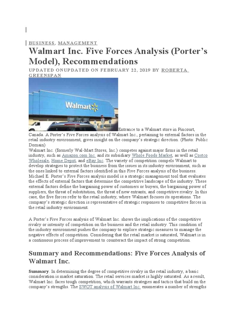 Walmart - Porters Five Forces Analysis | PDF | Retail | Supply Chain
