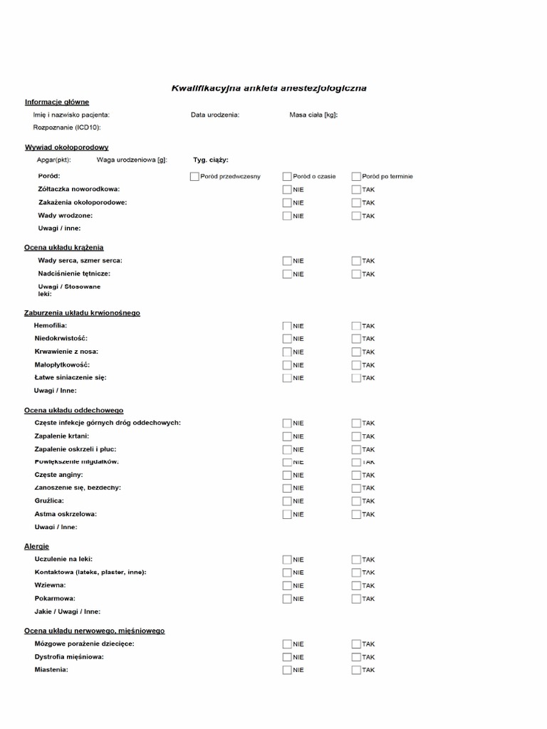 Anestezjologiczna Ankieta Kwalifikacyjna3 | PDF