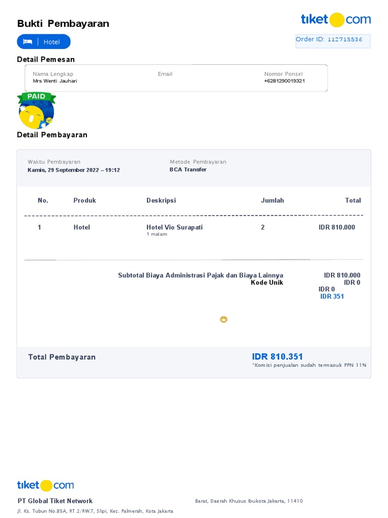 E Receipt Hotel ID 112715536 | PDF