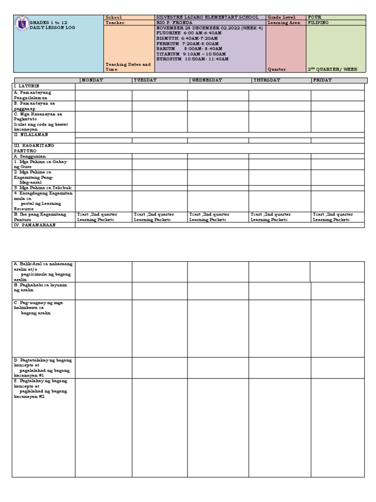 DLL - Filipino 4 - Blank | PDF