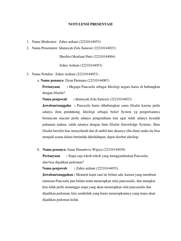 NOTULENSI PRESENTASI klp.9 | PDF