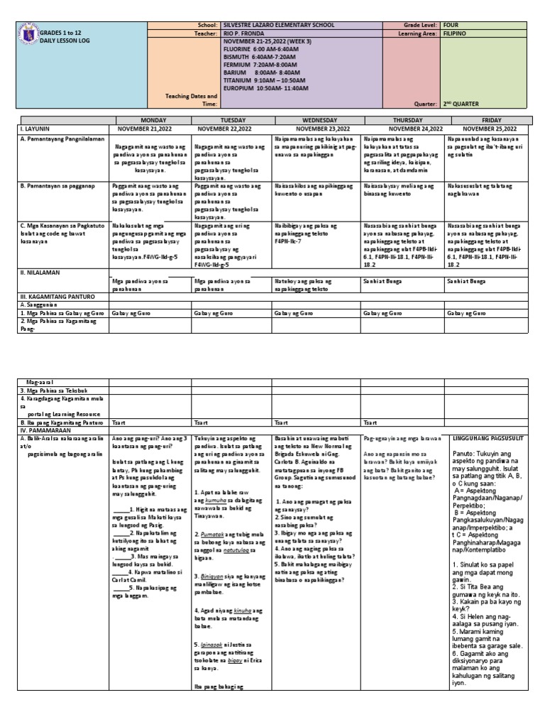 DLL - Filipino 4 - Q2 - W3 | PDF