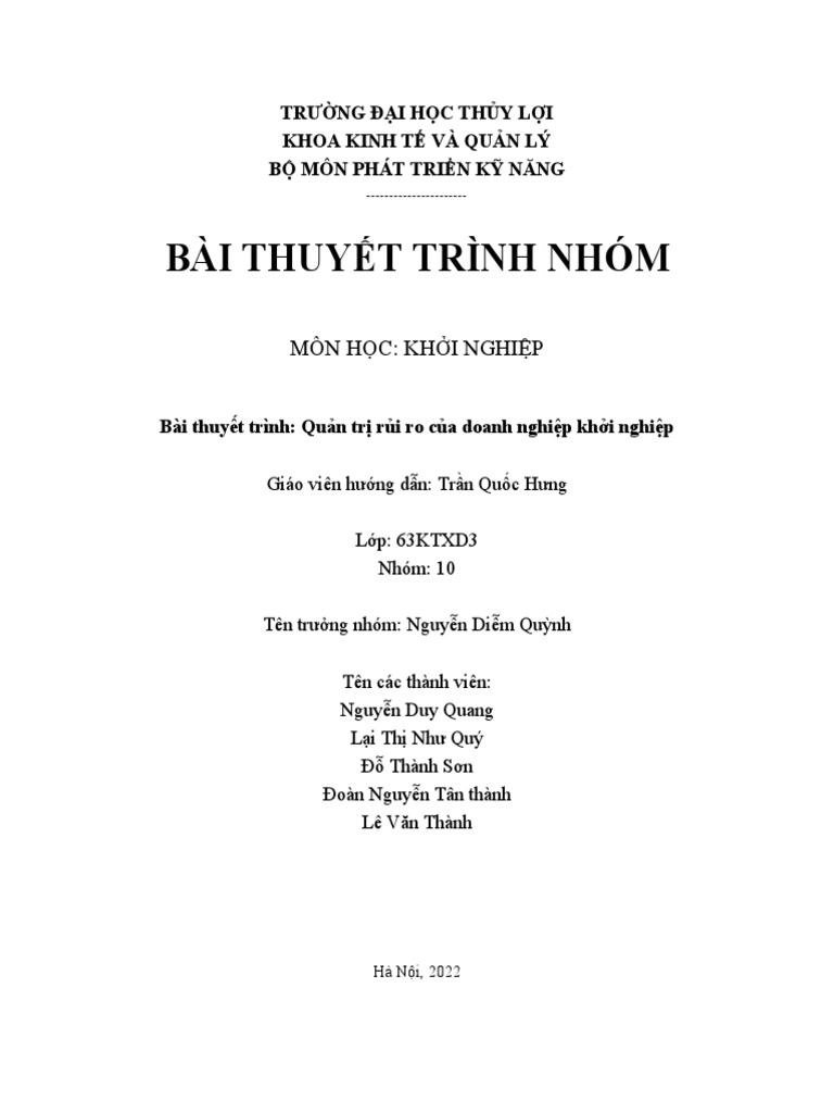 Khoi Nghiep - Nhom 10 - Bai Thuyet Trinh 1 | PDF