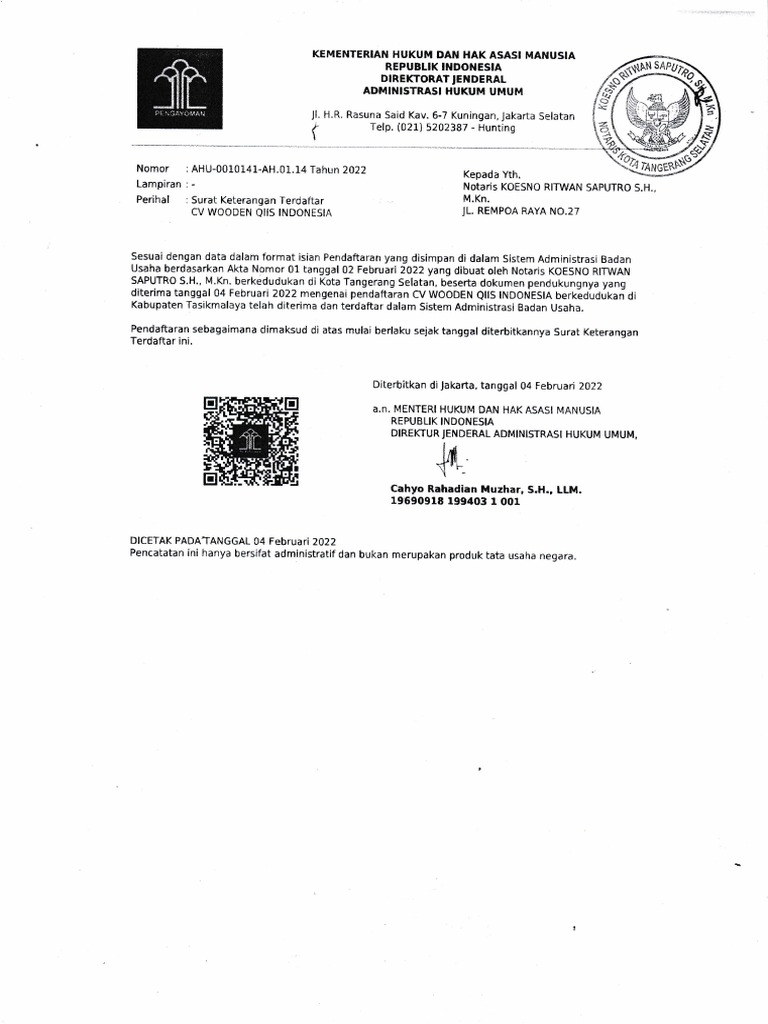 Akte Pendirian Dan Anggaran Dasar | PDF