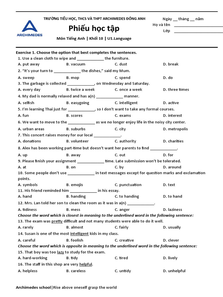 ADAS.2022.K10.PHT - Tieng Anh - Unit1.Language | PDF