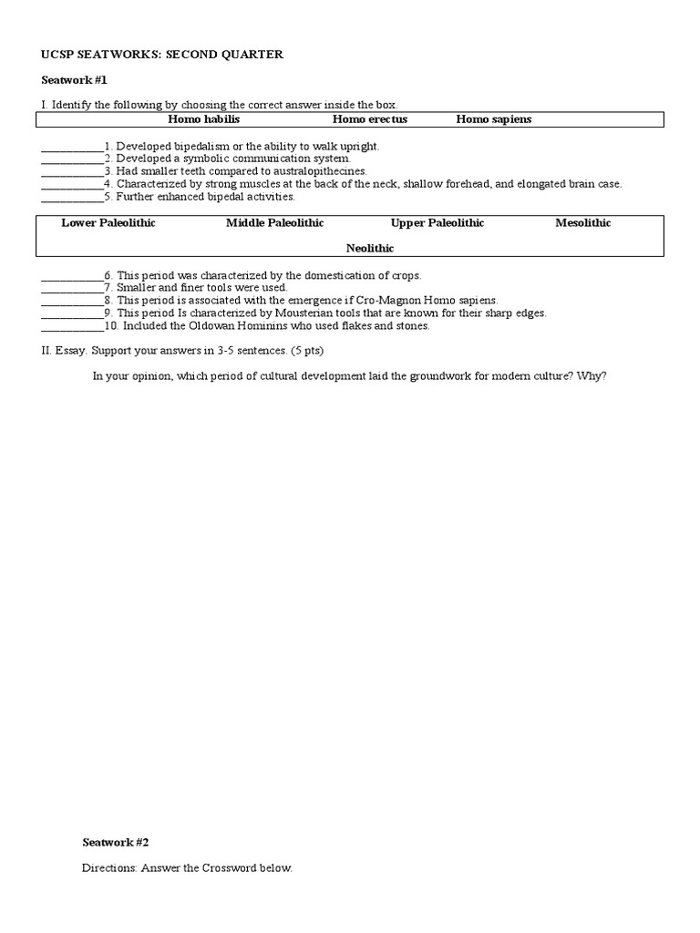 Ucsp Seatworks 2ND Q | PDF | Family | Paleolithic