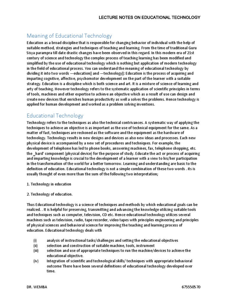 The Characteristics of Educational Technology | PDF | Educational Technology | Teaching Method