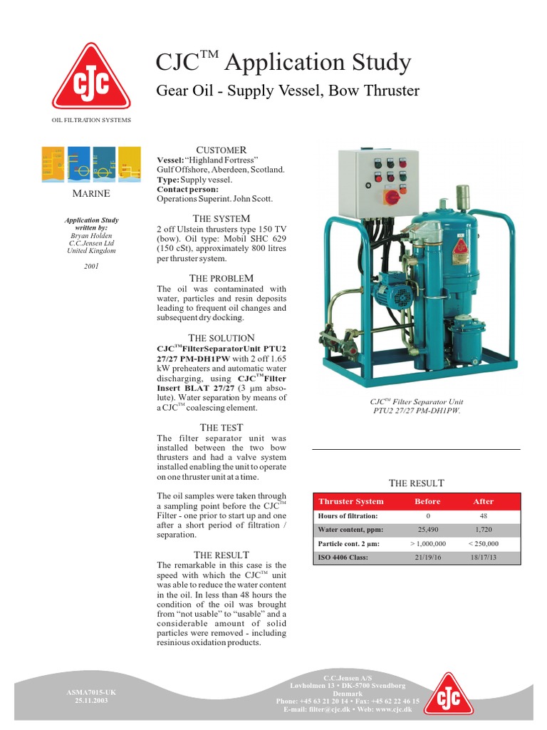 Bow Thruster Oil Contamination Solution | PDF | Filtration | Chemical ...