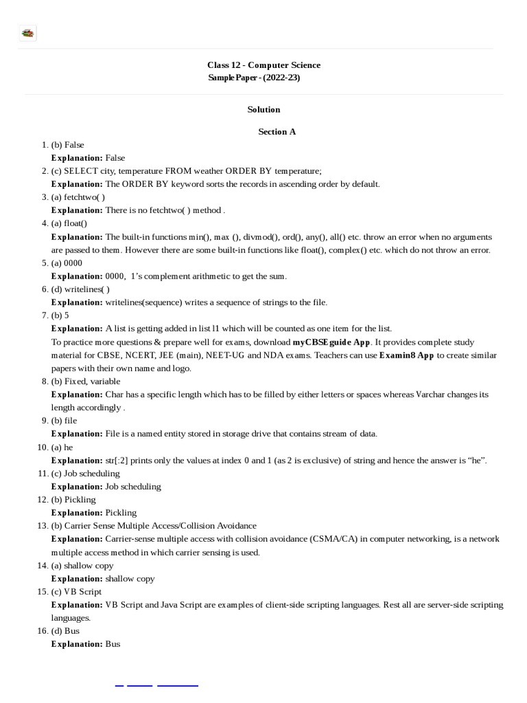 Computer Answer2 Pre-Board | PDF | Data Management | Data