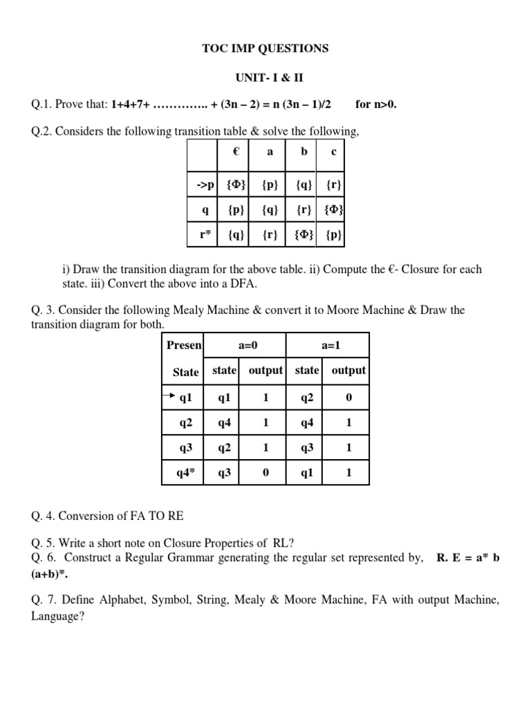 Toc Imp Questions | PDF | Computability Theory | Theoretical Computer Science