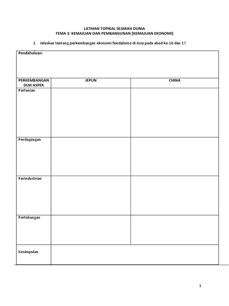 Latihan Topikal Tema 3 Sej 1 Eko | PDF
