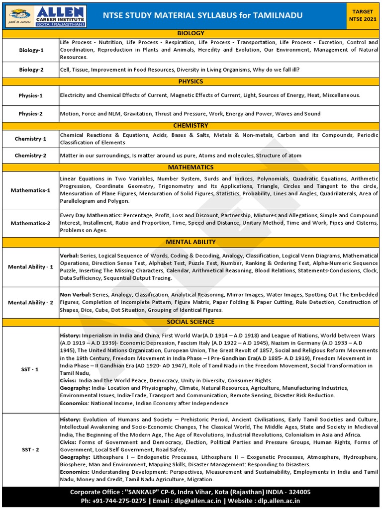 Ntse SMP Syllabus 2020 Tamilnadu | Download Free PDF | Chemical ...