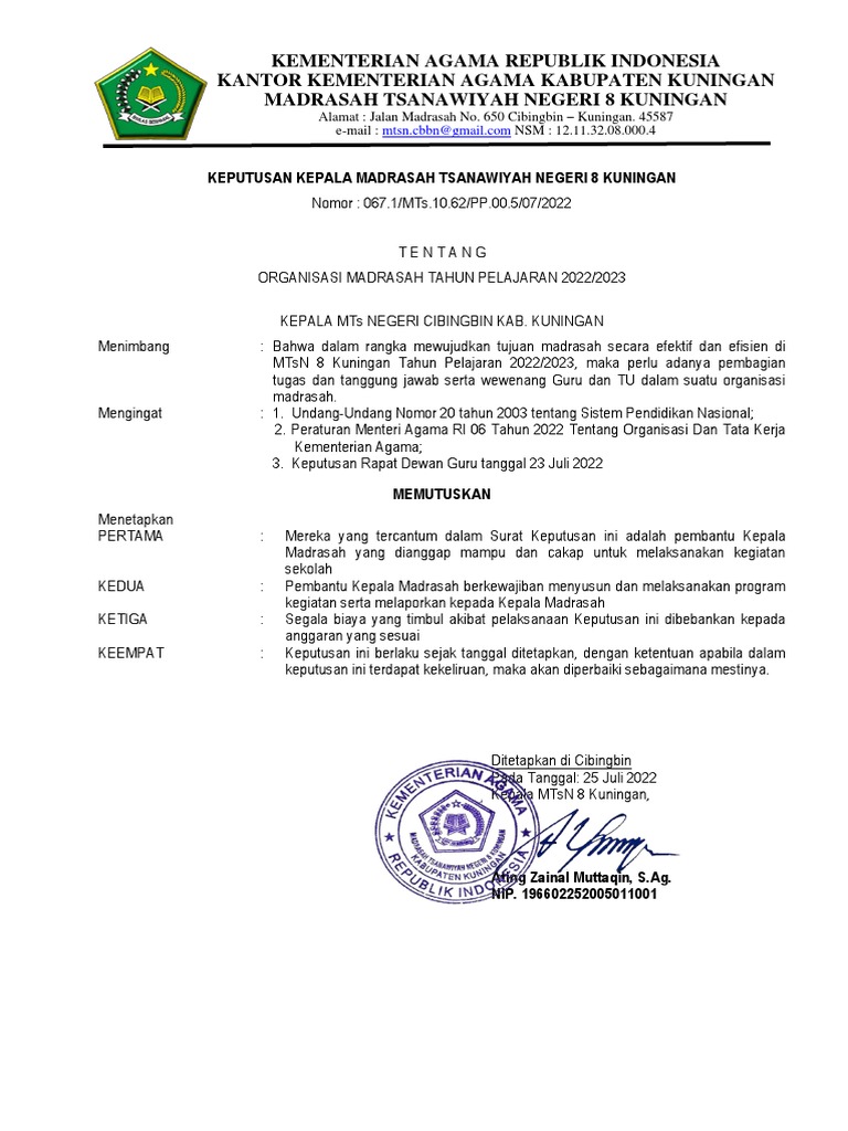 PEMBAGIAN TUGAS TAMBAHAN 2022-2023 Bercap Dan TTD | PDF