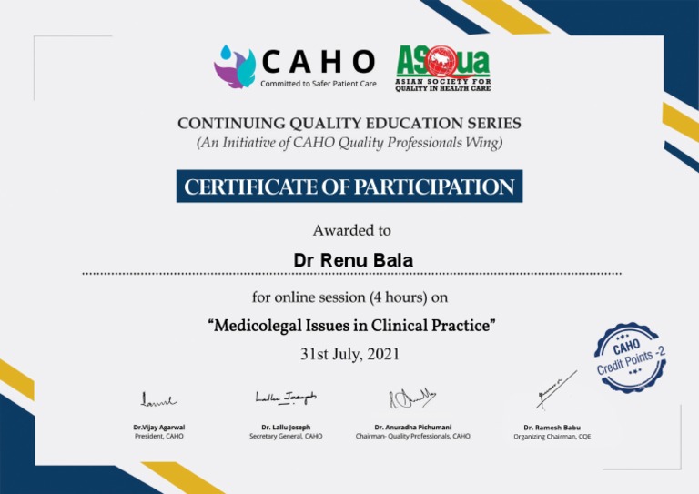 Medico Legal Issues in Clinical Practice CERTIFICATE | PDF