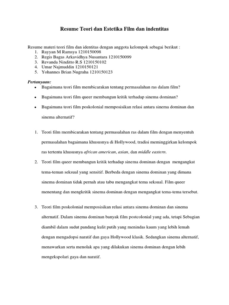 Resume Teori Dan Estetika Film Dan Identitas | PDF