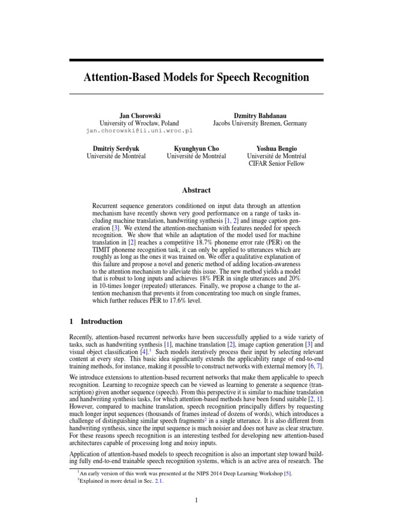 2015 Attention Based Models For Speech Recognition Paper | PDF | Speech ... 2015 Attention Based Models For Speech Recognition Paper | PDF | Speech ...
