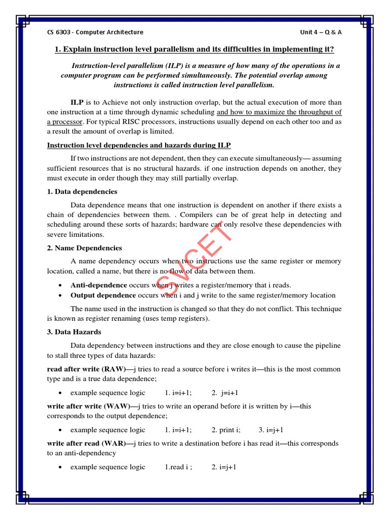 Instruction Level Parallelism | PDF | Central Processing Unit | Cpu Cache