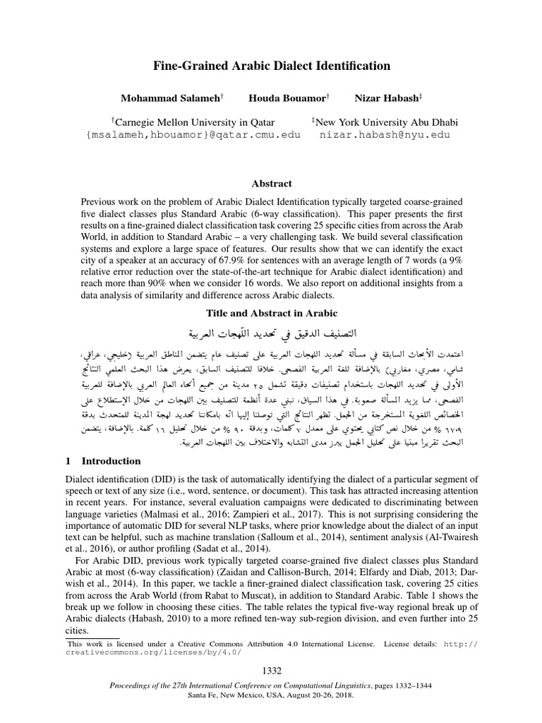 Fine-Grained Arabic Dialect Identification | PDF | Arabic | Cognition