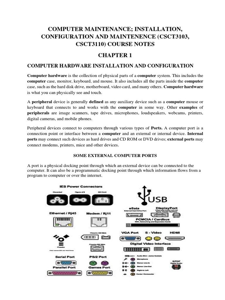 Comp. Maint Instal, Maint, and Config. Week 1 and 2 | PDF | Usb ...
