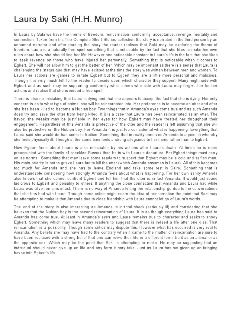 Laura by Saki (H.H. Munro) | PDF | Saki