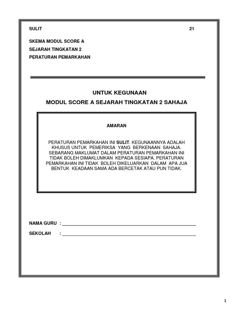Skema Sejarah Ting 2 2022 | PDF