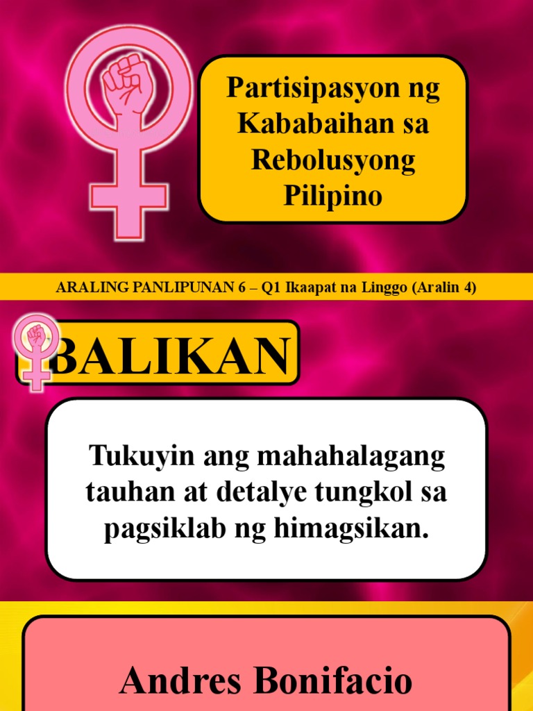 (AP 6 Week 4) - Partisipasyon NG Kababaihan Sa Rebolusyong Pilipino | PDF