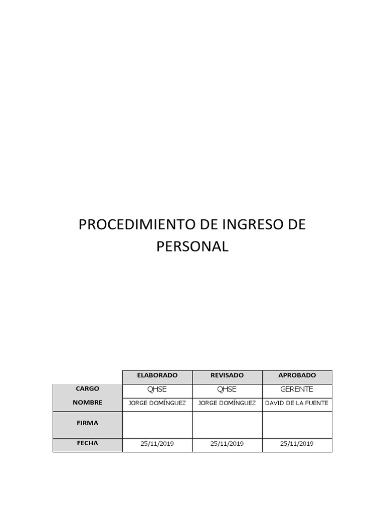 Procedimiento de Ingreso de Personal | PDF | Gestión de recursos ...