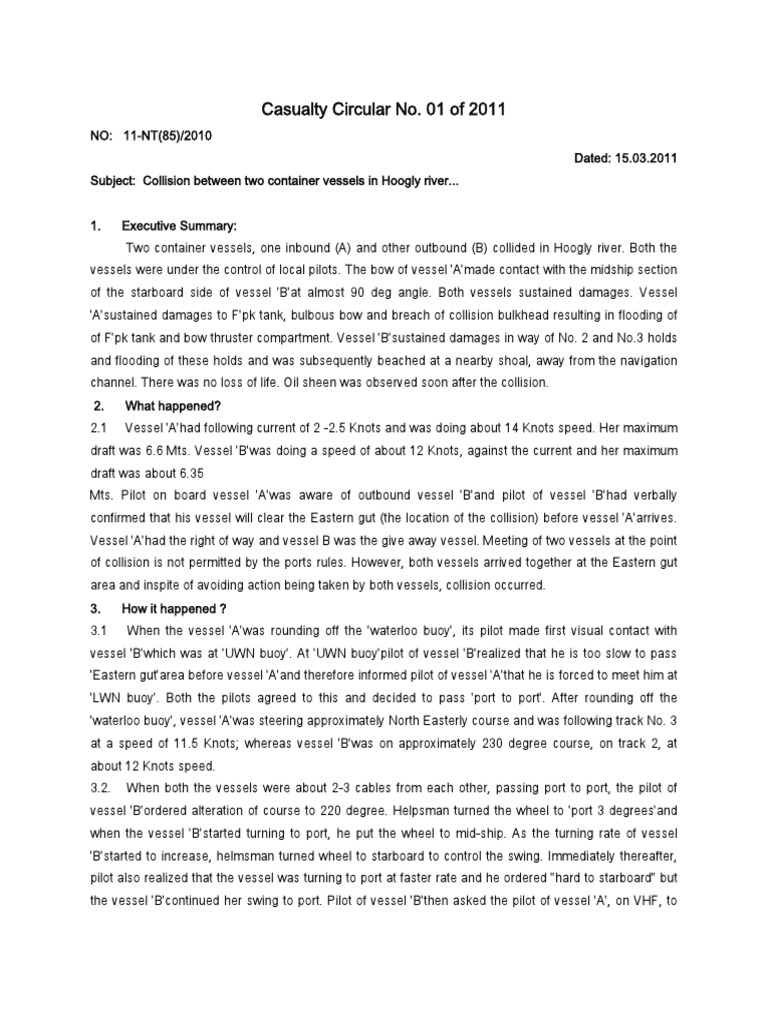 1525876650collision Between Vessels Hoogly River - DGS Case Study | PDF ...