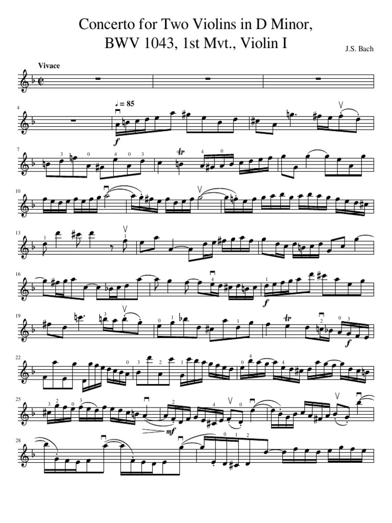 Concerto For Two Violins in D Minor BWV 1043 1st Mvt. Violin I - Bach | PDF | Choral ...