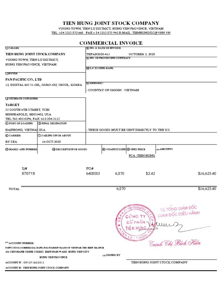 Commercial Invoice for Export from Vietnam | PDF