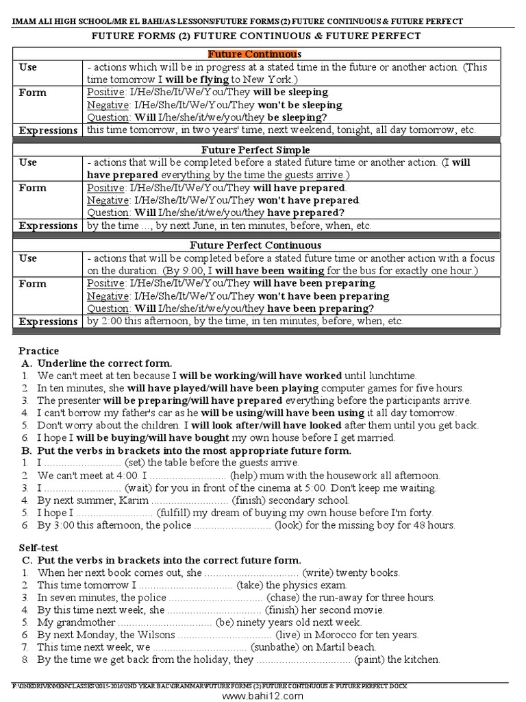 Future Forms (2) Future Continuous and Future Perfect | PDF | Language Families | Languages
