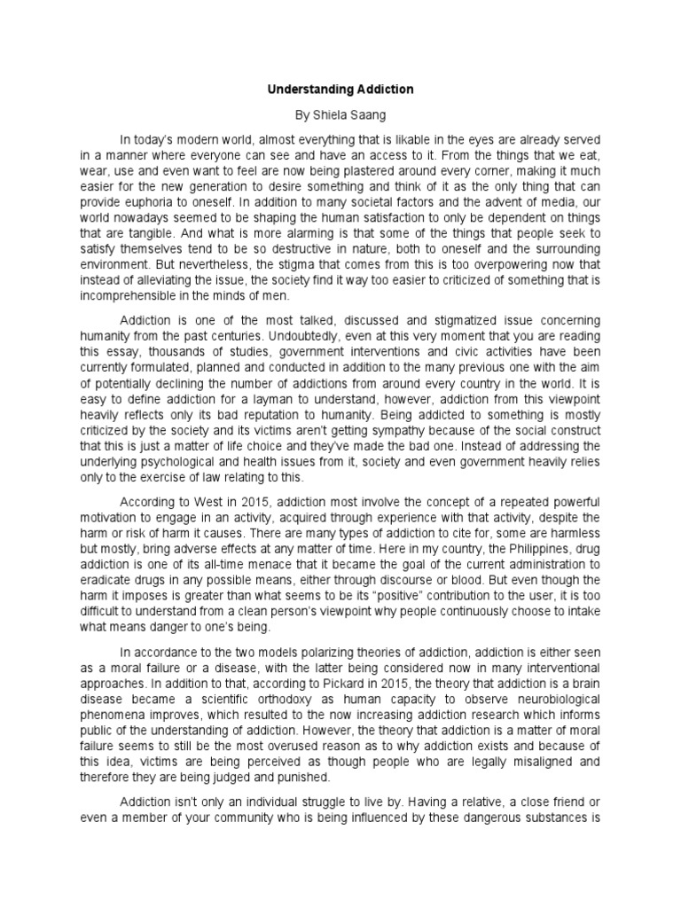 Understanding Addiction Personal Essay | Download Free PDF | Theory ...