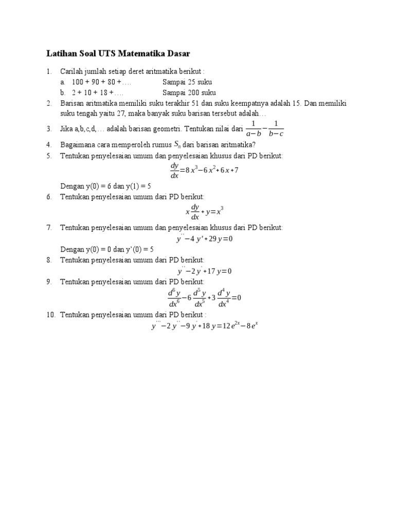 Latihan Soal UTS - Matematika Dasar | PDF