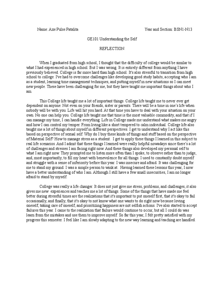 Reflection of What I Learned in College 1st Semester | PDF