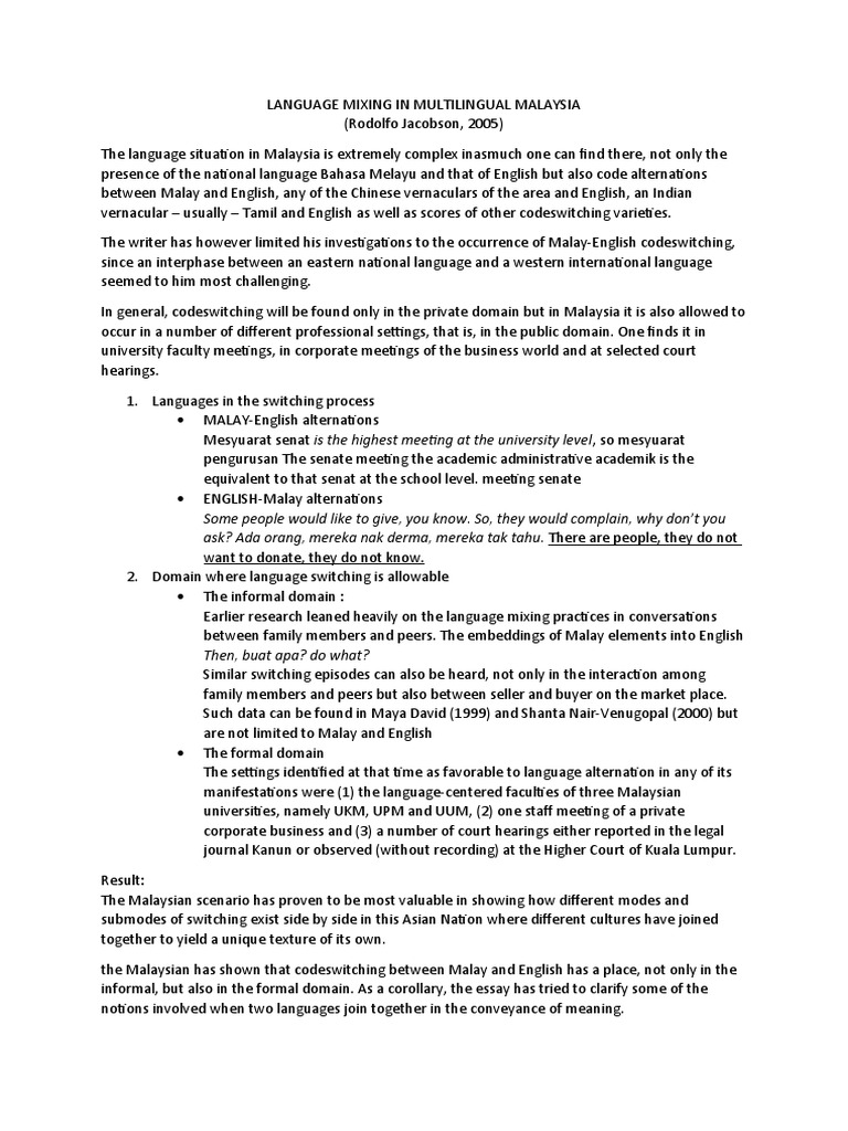 Language Mixing in Multilingual Malaysia | PDF | Second Language ...