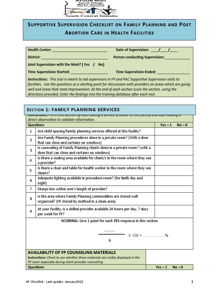 Health Facility Supervision Checklist en Fev2018 | PDF | Hand Washing ...